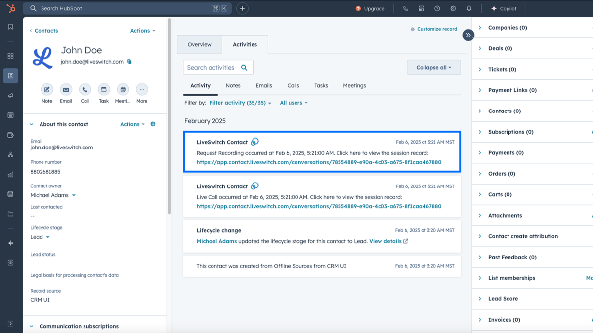 HubSpot - LiveSwitch